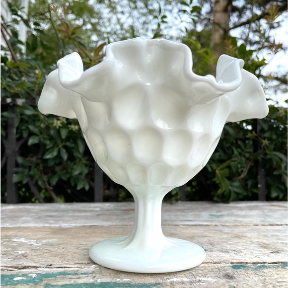 Fenton | Dining | Fenton White Milk Glass Compote Thumbprints Fluted ...